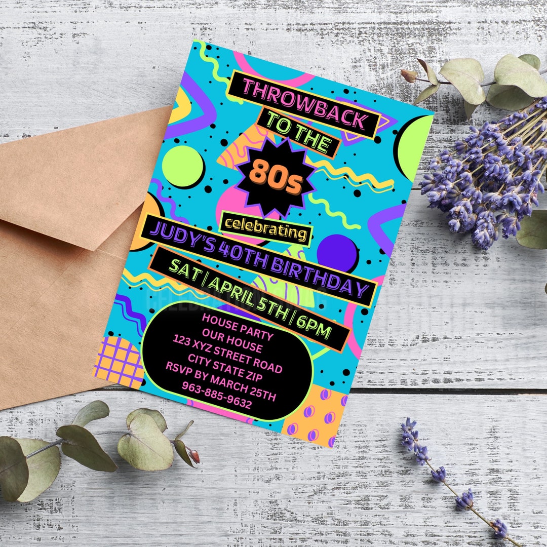 80s Party Invitation Template | Back to the 80s Theme Party Invite ...