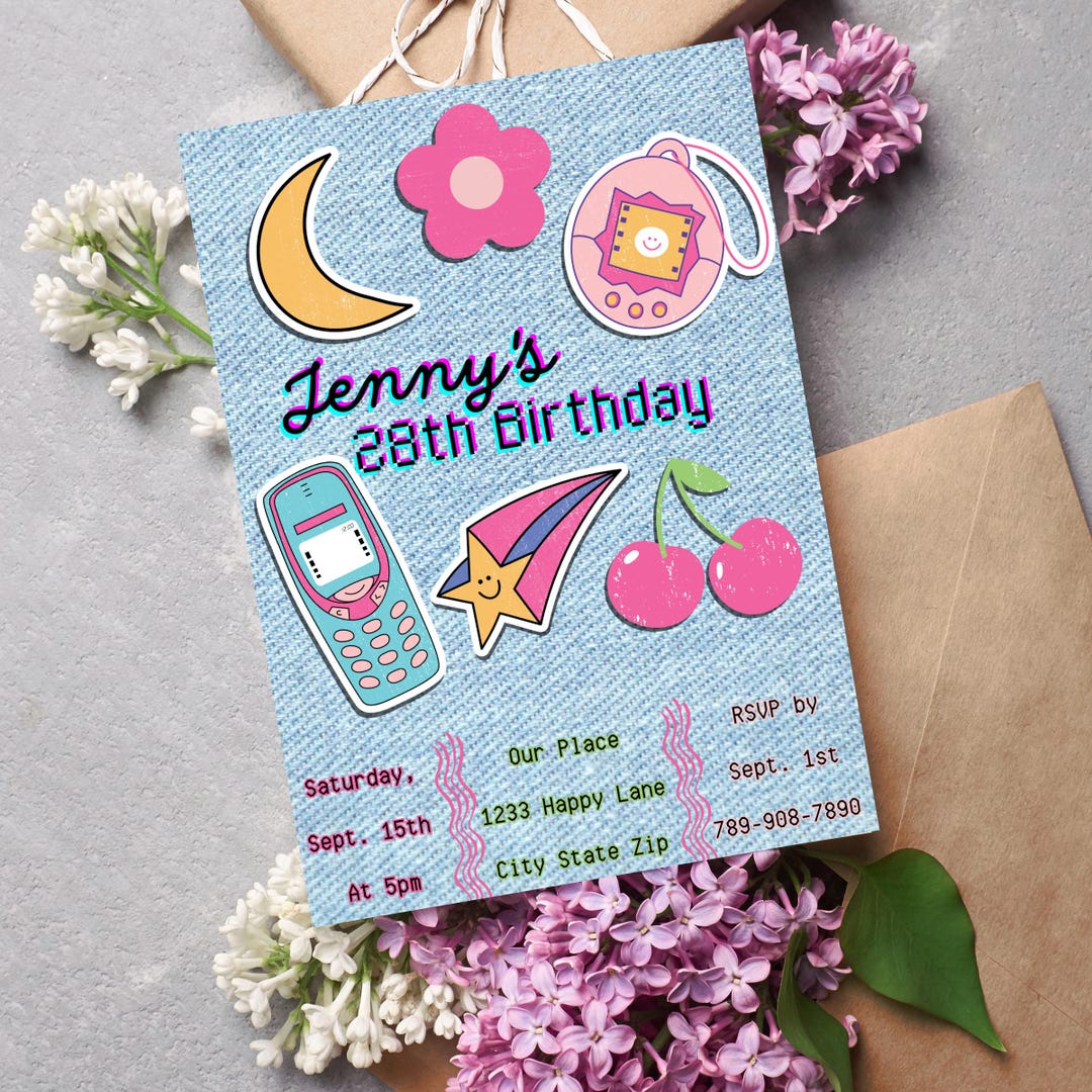 2000s Party Invite | 28th Birthday Invitation | Y2K Throwback Digital ...