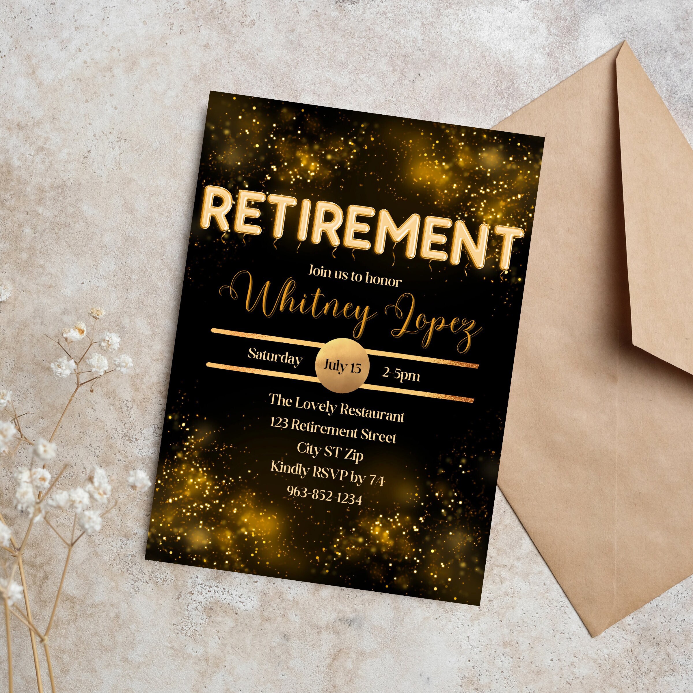 Retirement Party Invitation | Retirement Invitation | Elegant Black and ...