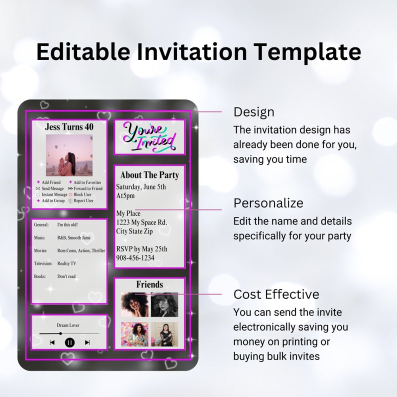 Early 2000s Invitation Template | Y2K Throwback Invite With Social ...