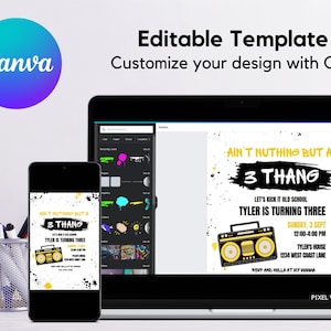 Ain't Nuthing but a 3 Thang Birthday Invitation, Old School Hip Hop ...