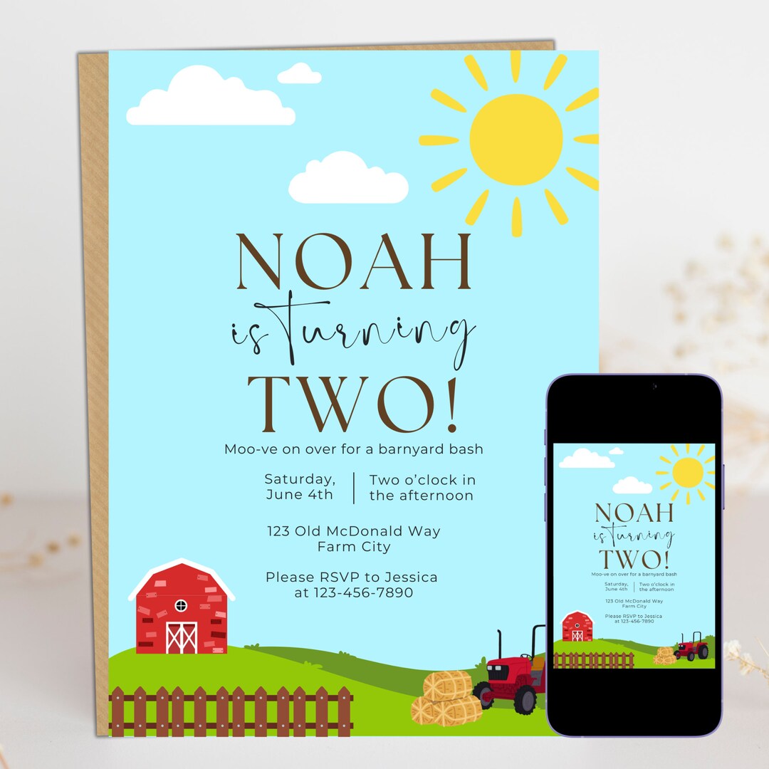 Farm Life Barnyard Fu Birthday Invitation, Farm Theme Birthday Party ...