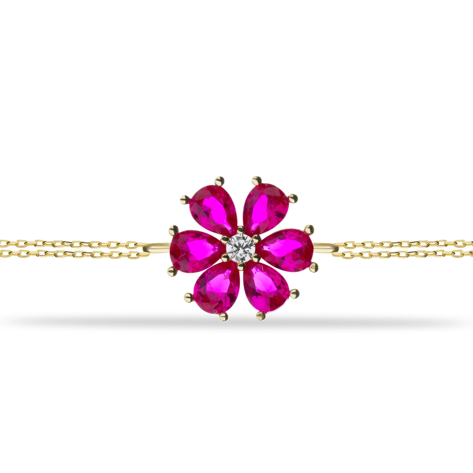 14K Gold Ruby Bracelet, Ruby Raindrop Cut Flower Bracelet, July ...