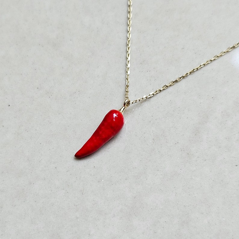 14K Gold Red Pepper Necklace, 3D Chilli Red Pepper Pendant Necklace ...