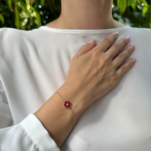 14K Gold Ruby Bracelet, Ruby Raindrop Cut Flower Bracelet, July ...