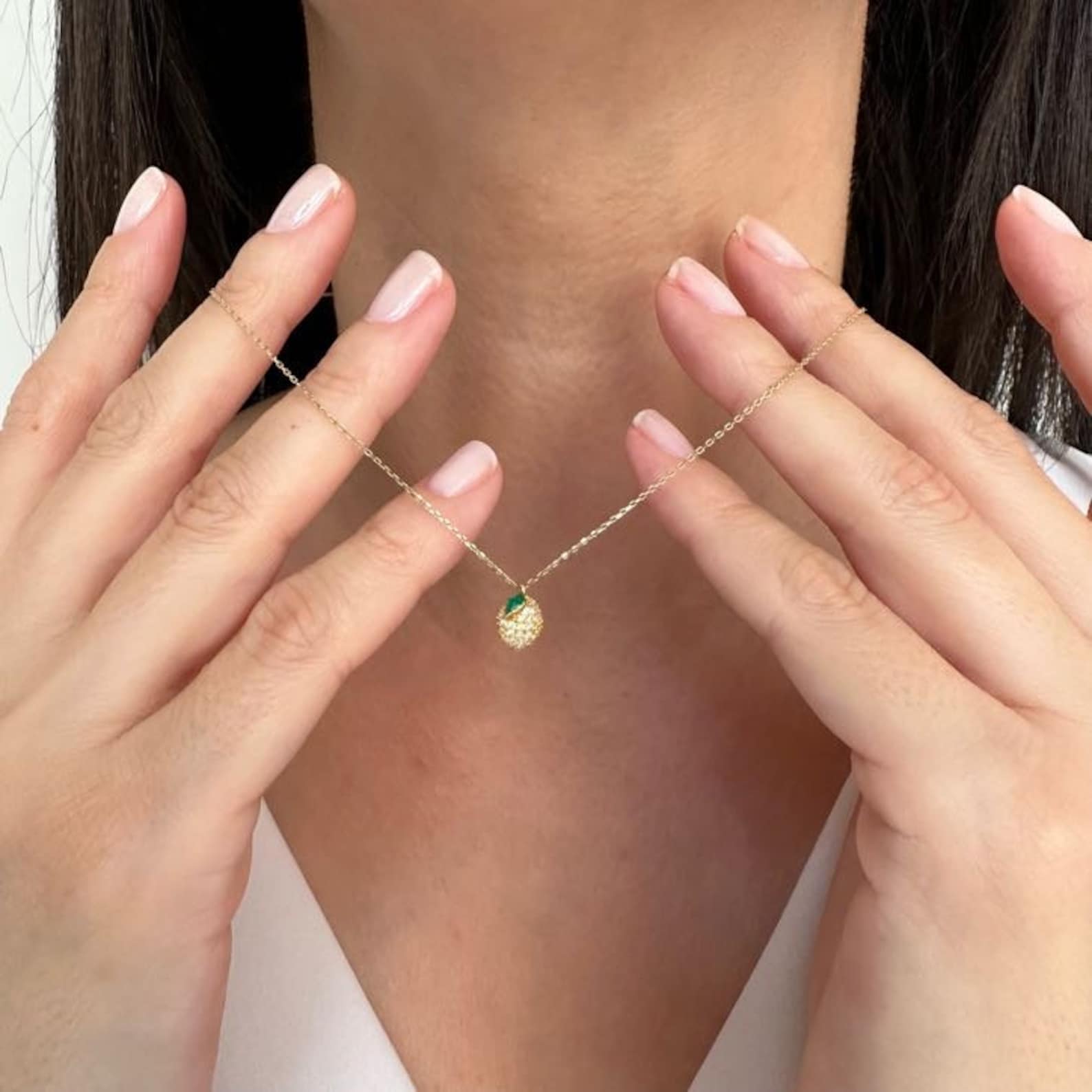 14K Gold Lemon Necklace, Lemon Pendant, Handmade Jewelry, Minimalist ...