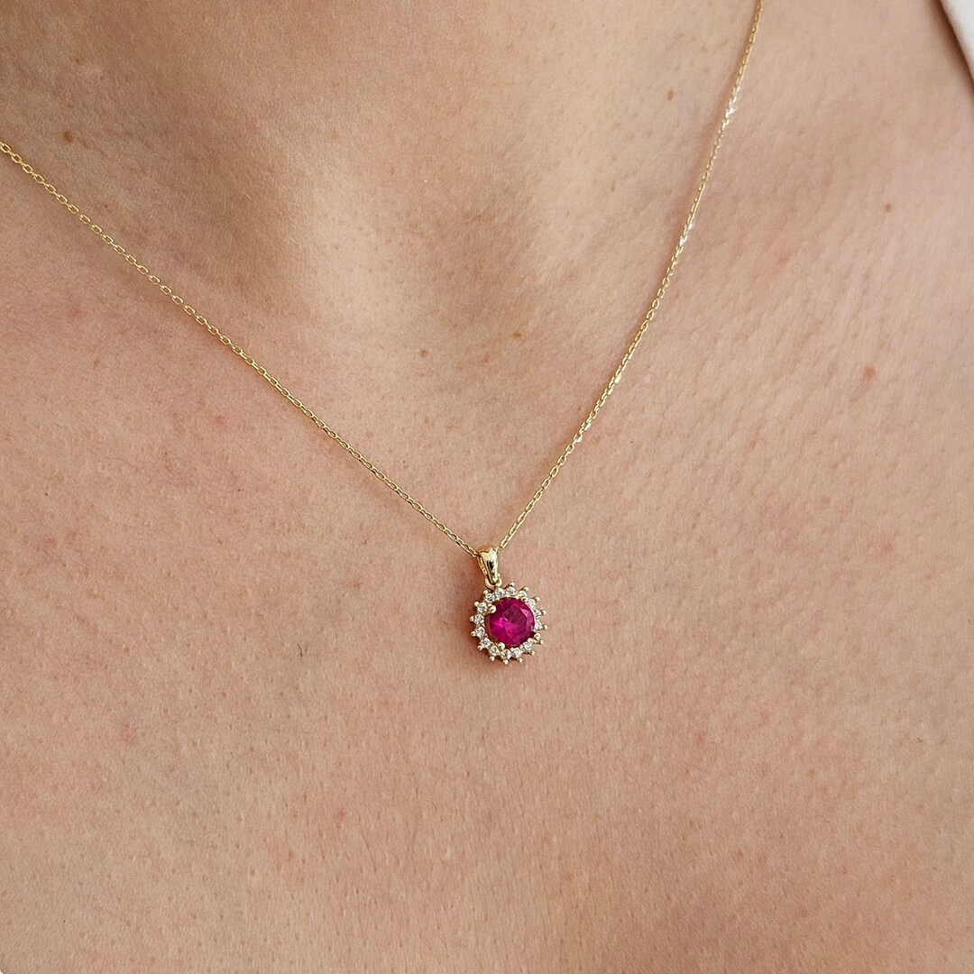 14K Gold Ruby Charm, July Birthstone Jewelry for Women, Ruby Gemstone ...