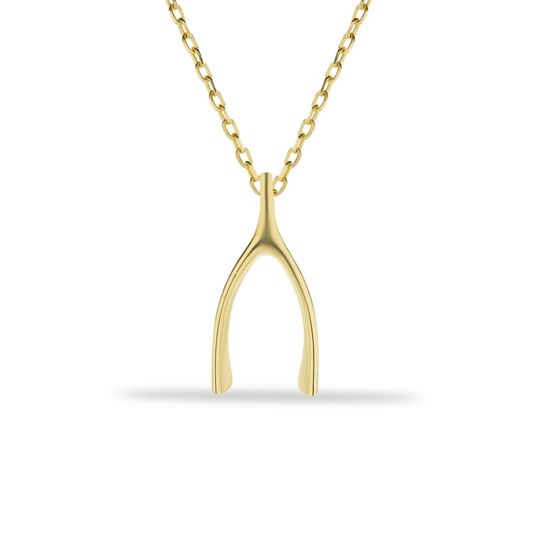 14K Gold Wishbone Necklace, Wishbone Pendant, Good Luck Neckalce ...