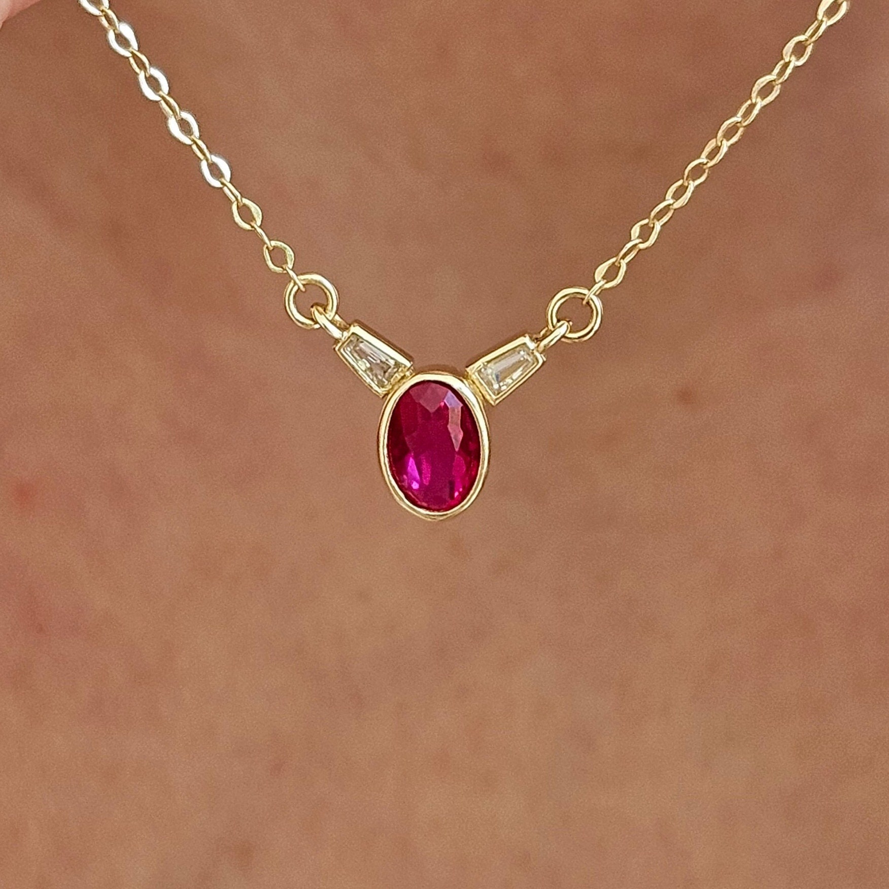 Ruby Necklace 14K Solid Gold Oval Cut Ruby Pendant Necklace - Etsy