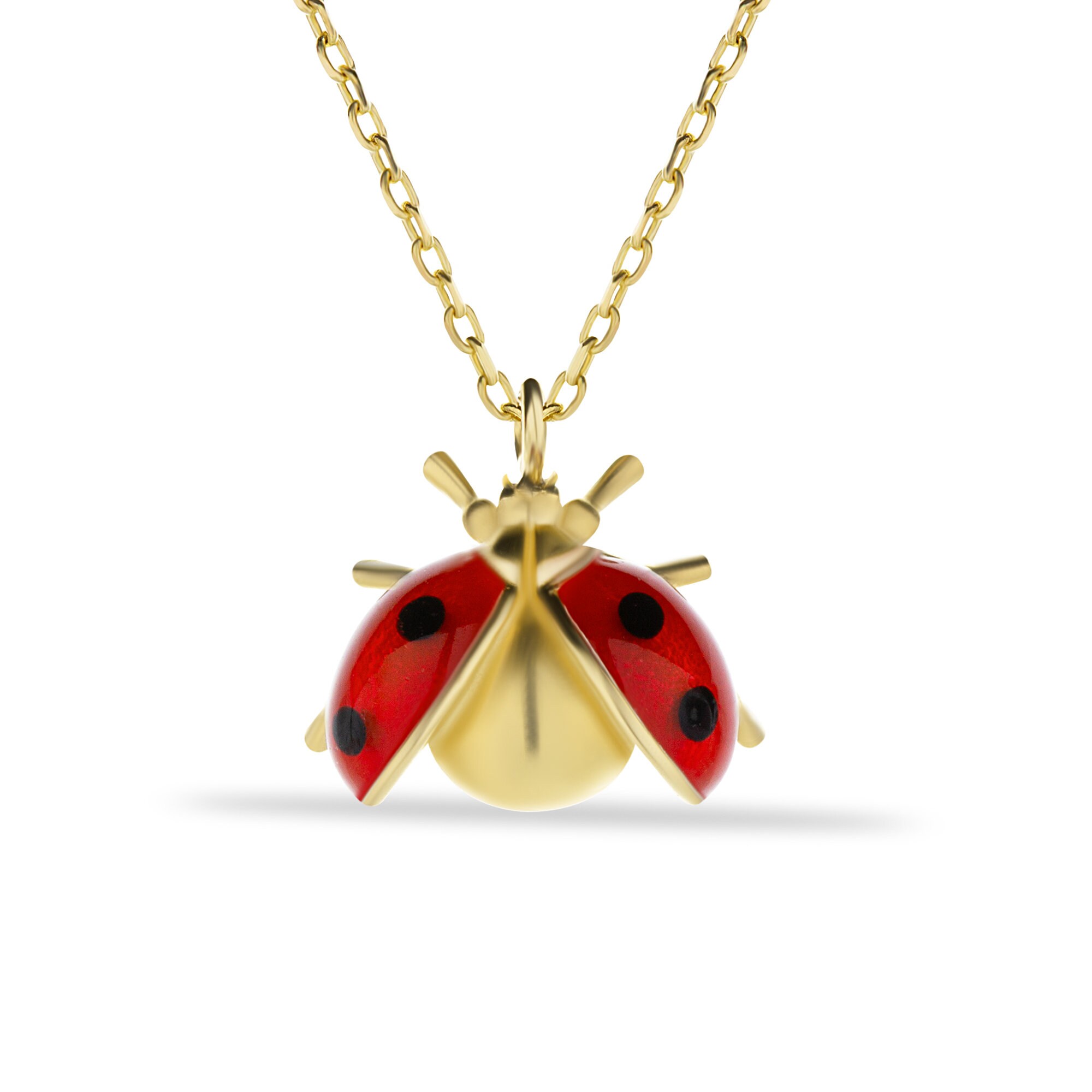 14K Gold Ladybug Necklace Red Enameled Ladybug Charm Good - Etsy