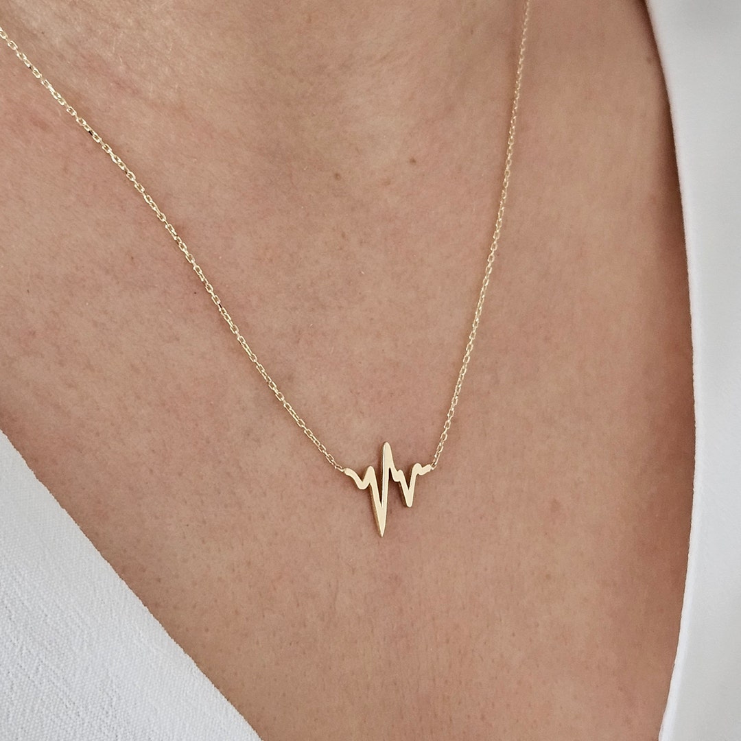 Heartbeat Necklace, 14K Gold Heartbeat Necklace, Lifeline Necklace ...