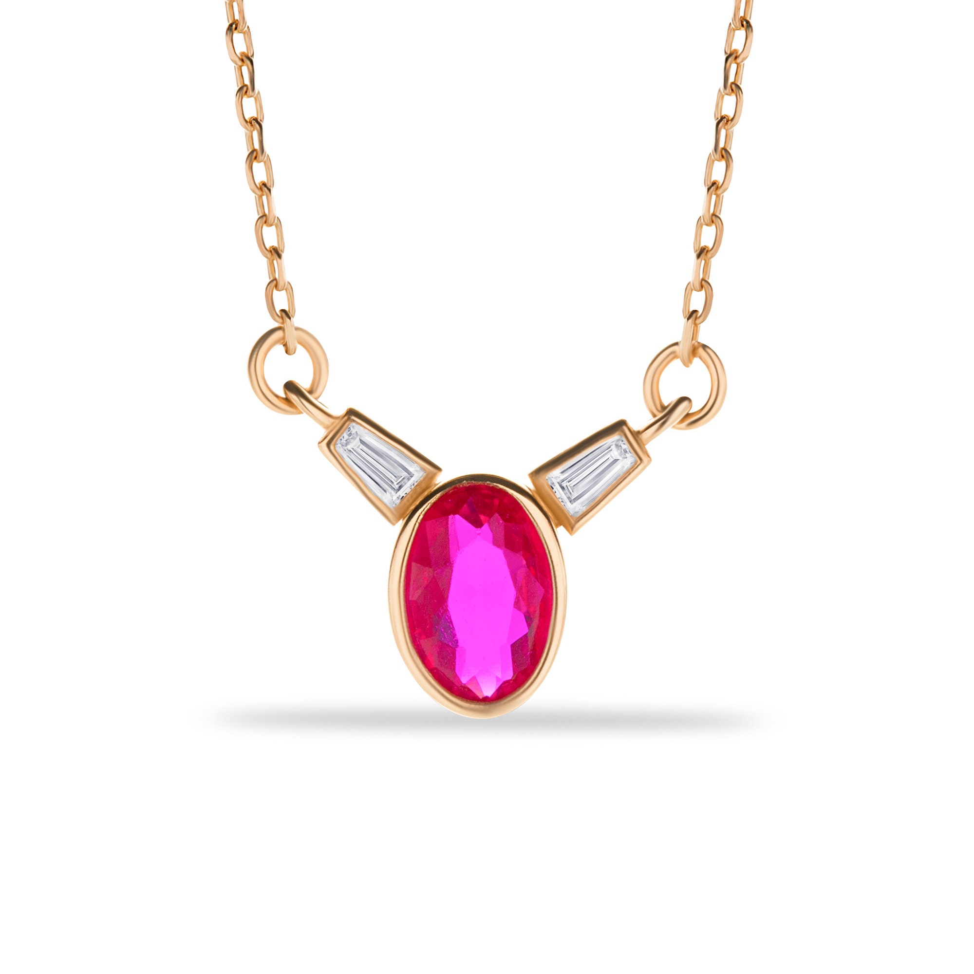 Ruby Necklace 14K Solid Gold Oval Cut Ruby Pendant Necklace - Etsy