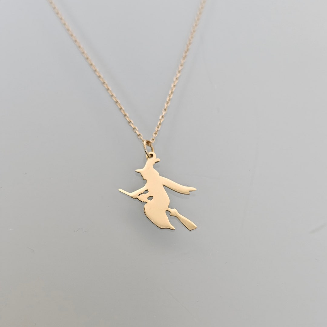 14K Gold Halloween Necklace, Gold Witch Necklace, Halloween Gift ...