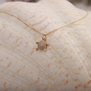 Gold Turtle Necklace, 14K Solid Gold Necklace, Gold Tortoise Necklace ...