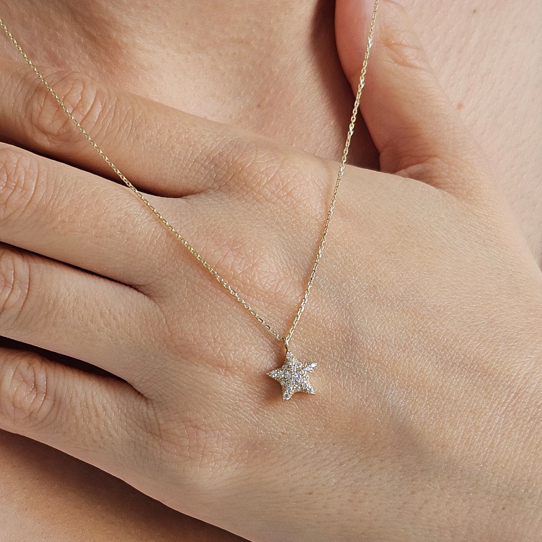 14K Gold Star Necklace, Gold Star Pendant, Gold Star Charm, Dainty ...