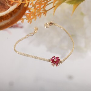 14K Gold Ruby Bracelet, Ruby Raindrop Cut Flower Bracelet, July ...