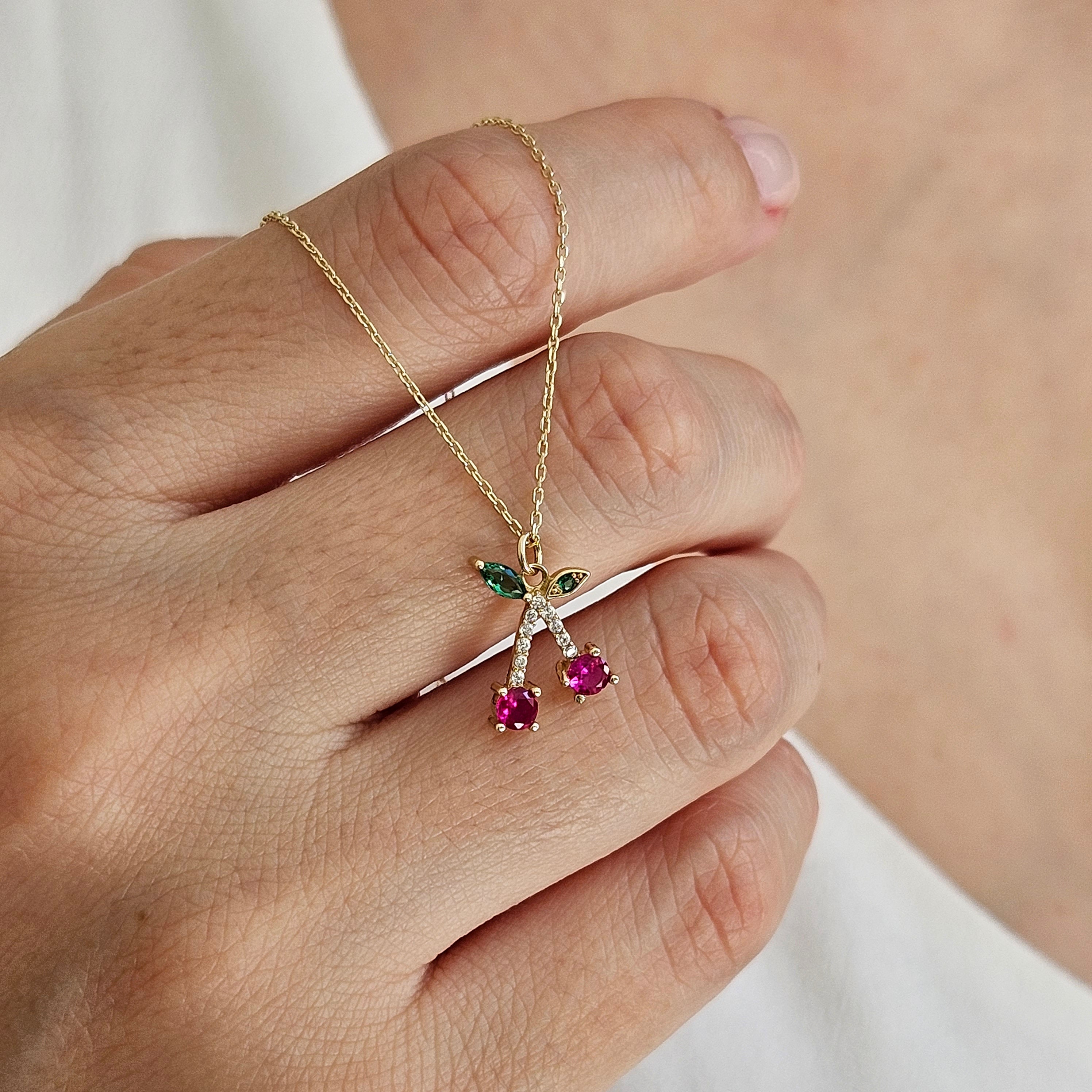 Gold Cherry Necklace 14K Cherry Ruby Pendant Handmade - Etsy