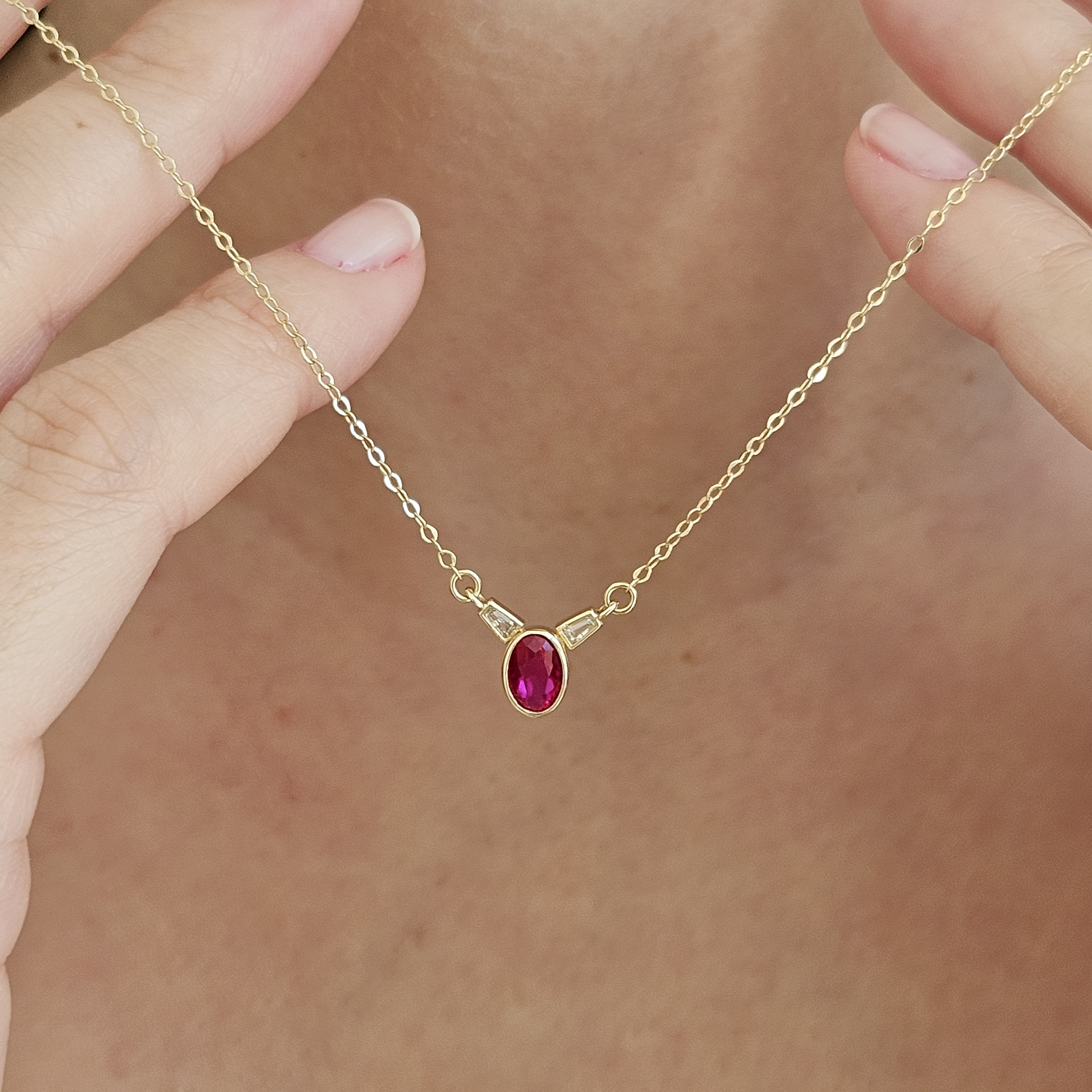 Ruby Necklace 14K Solid Gold Oval Cut Ruby Pendant Necklace - Etsy