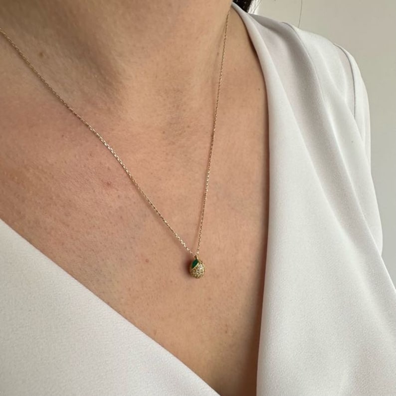 14K Gold Lemon Necklace, Lemon Pendant, Handmade Jewelry, Minimalist ...