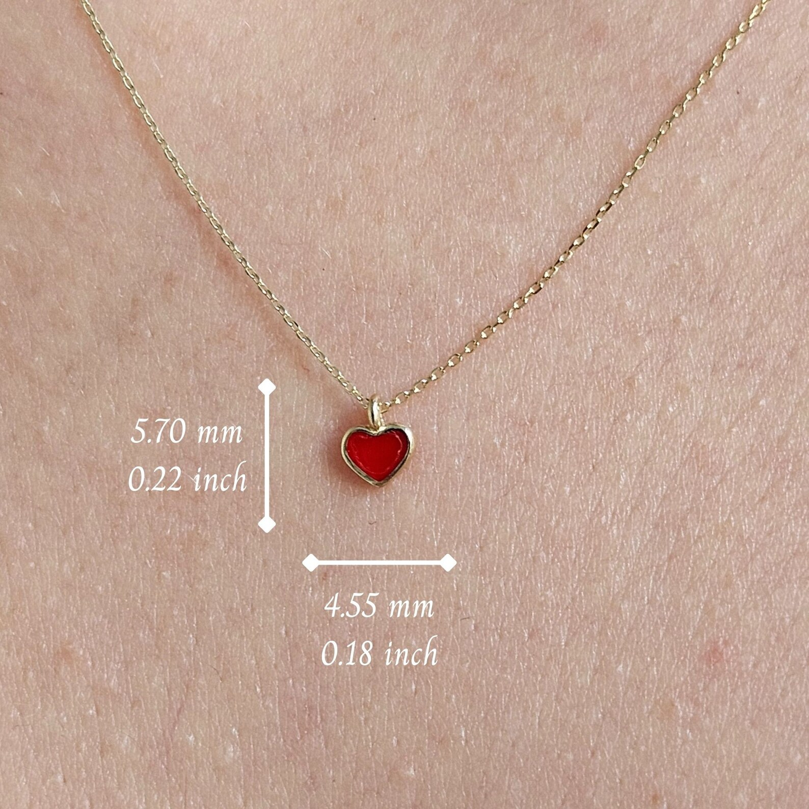 Red Enamel Heart Necklace, Minimalist Necklace, 14K Solid Gold Necklace ...