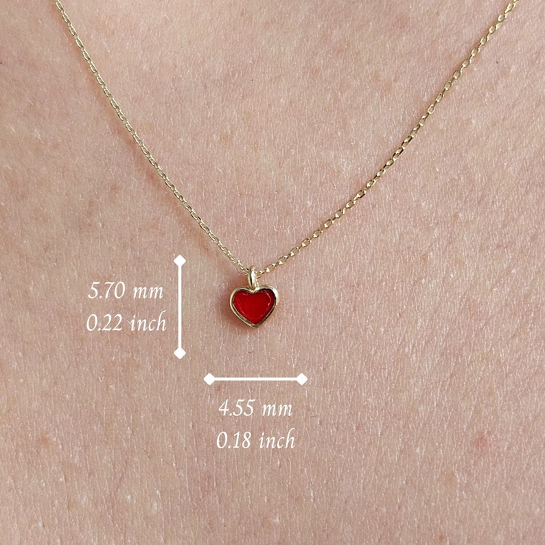 Red Enamel Heart Necklace, Minimalist Necklace, 14K Solid Gold Necklace, Tiny Heart Pendant ...