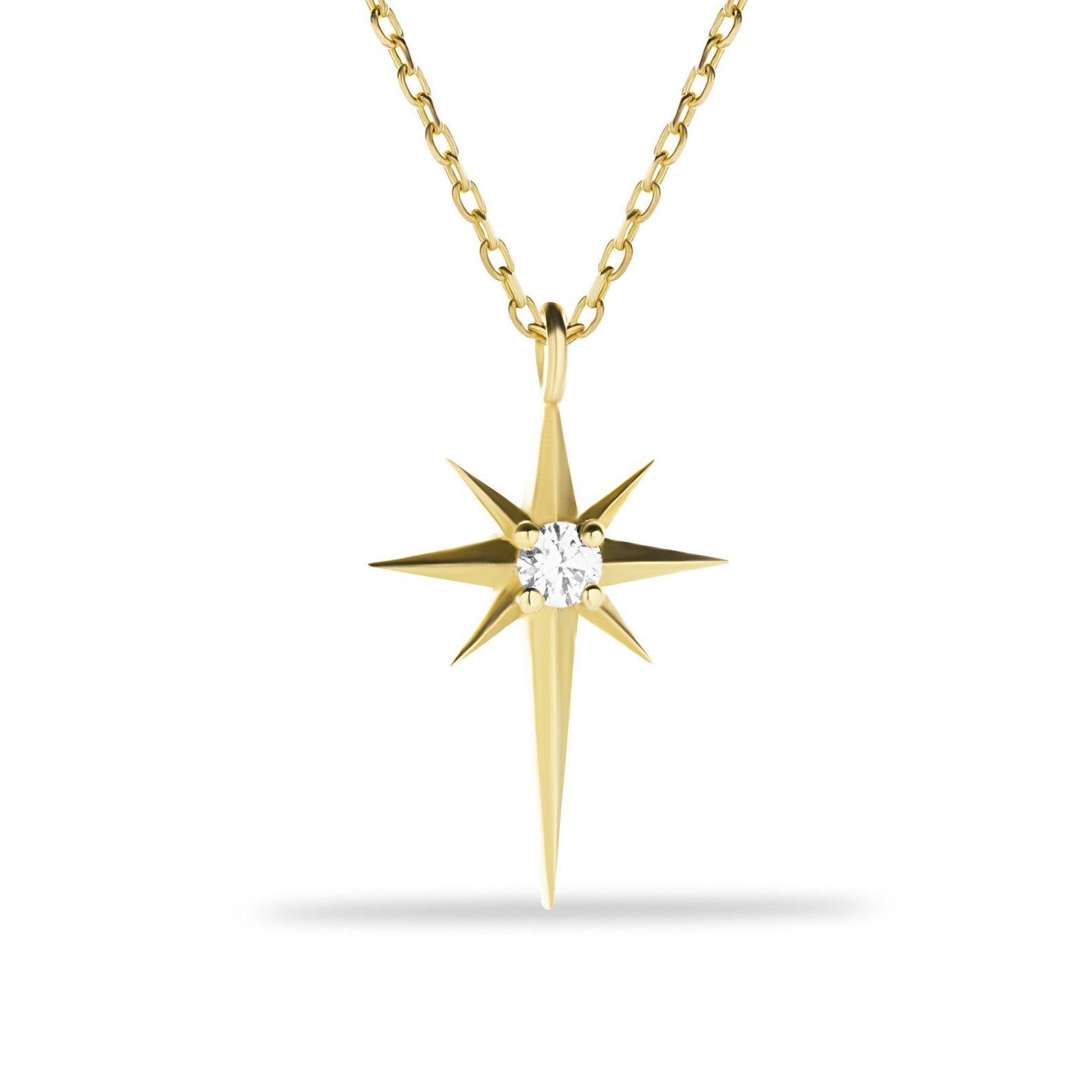 North Star Necklace, 14K Solid Gold North Star Charm, Dainty Gold ...