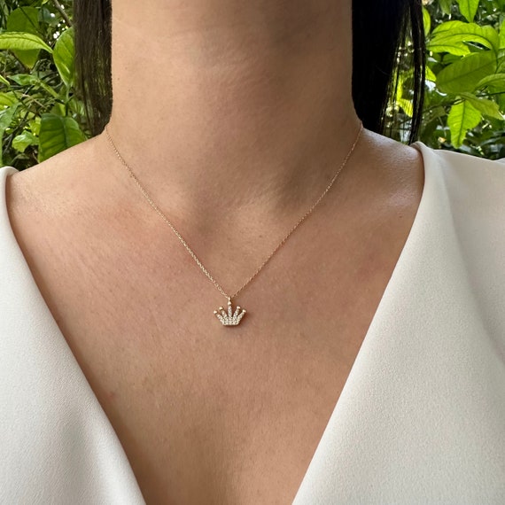 14K Gold Crown Necklace Queens Crown Pendant Solid Gold Crown Charm Christmas Gift Gift for Sister Delicate Necklace Etsy