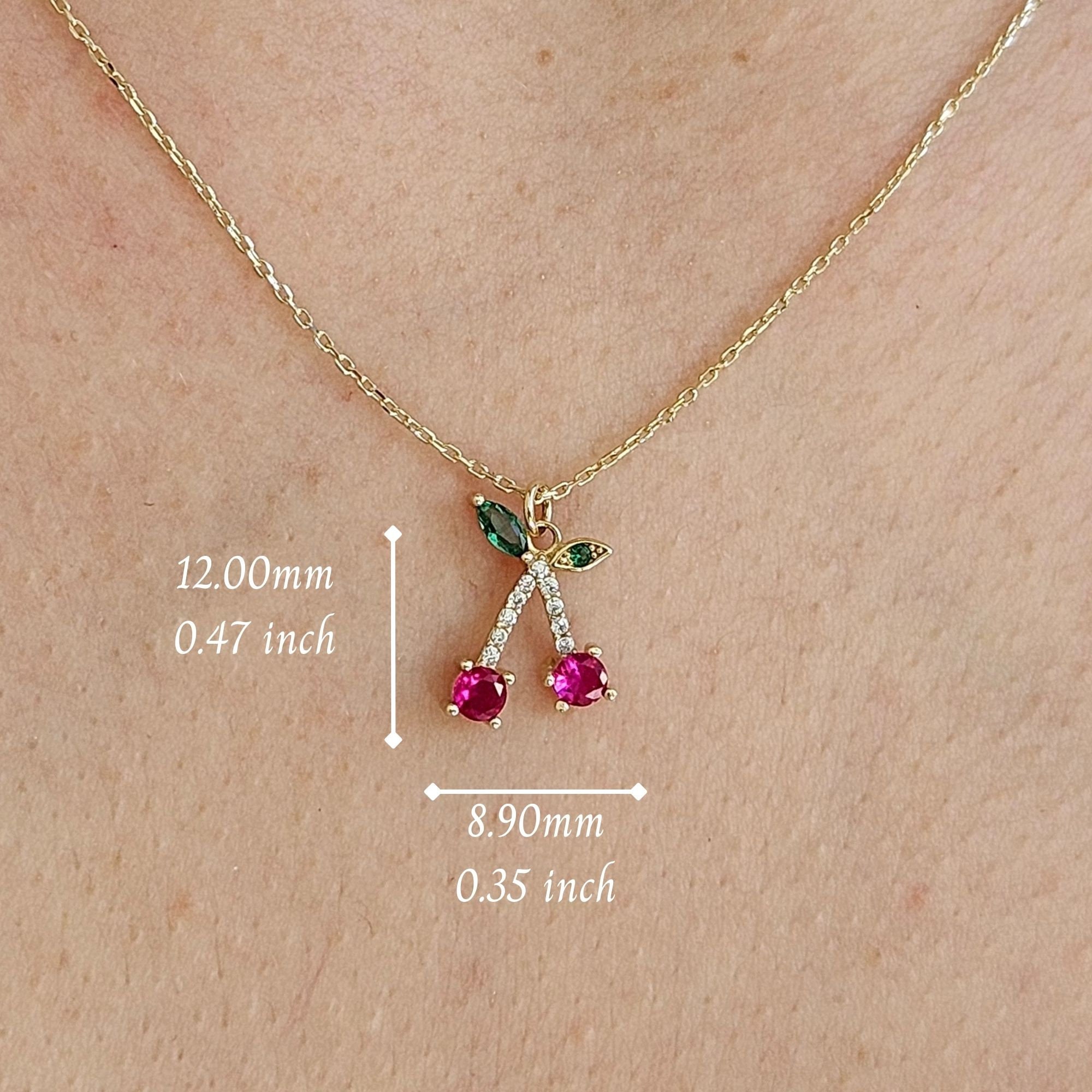 Gold Cherry Necklace 14K Cherry Ruby Pendant Handmade - Etsy