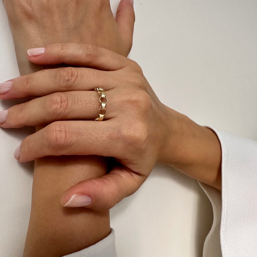Chain Ring, 14K Solid Gold Chain Link Ring, Chain Link Ring, Bold Chain ...
