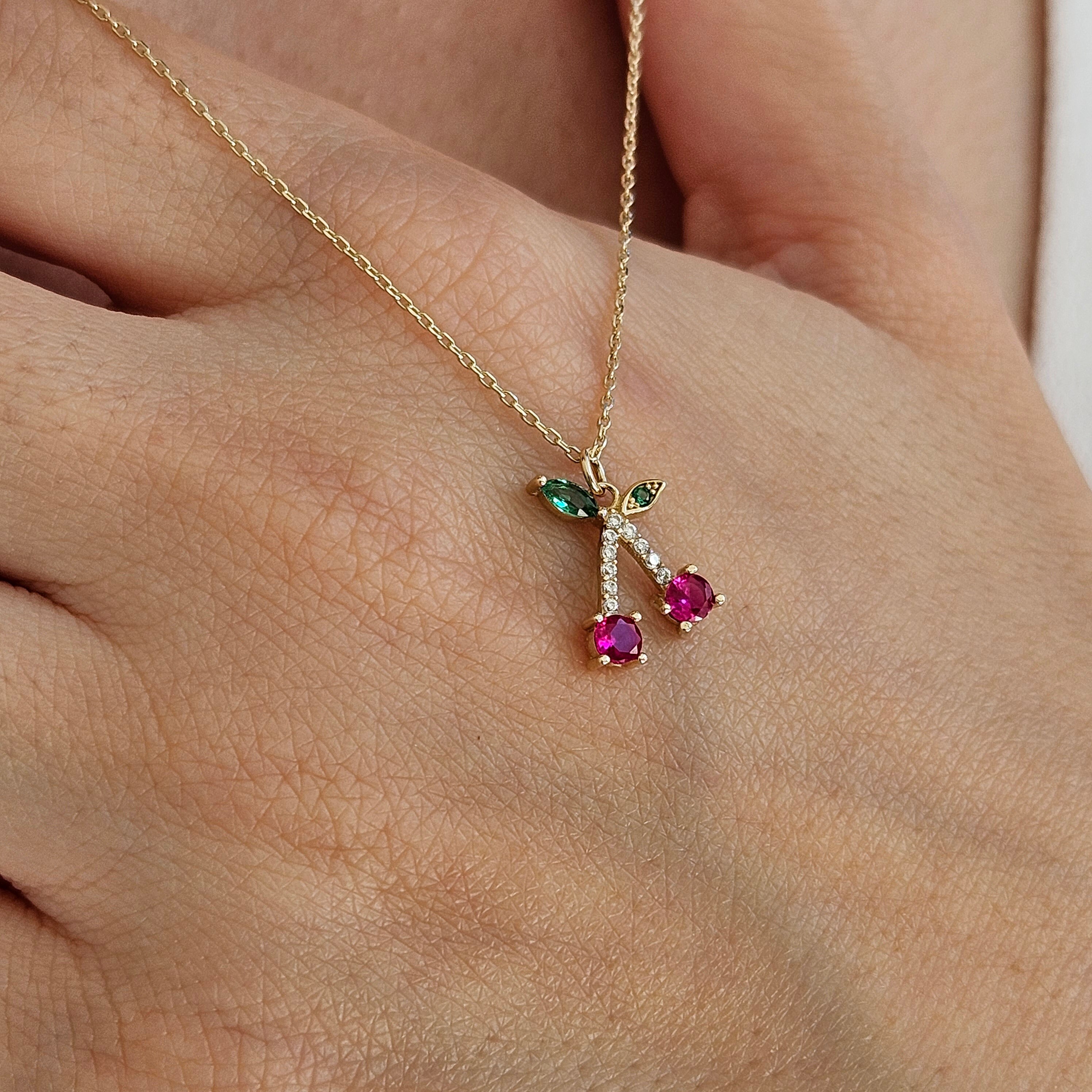 Gold Cherry Necklace 14K Cherry Ruby Pendant Handmade - Etsy