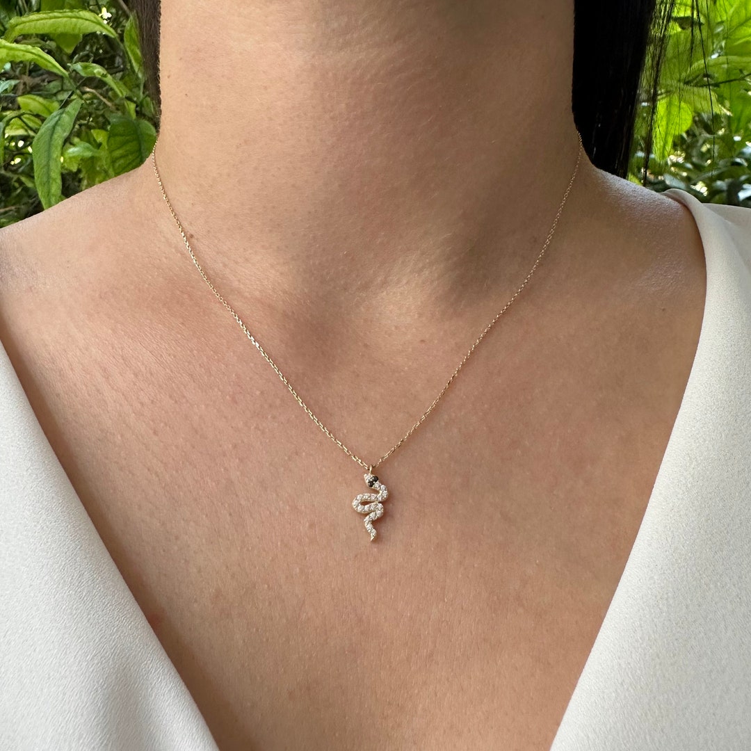 14K Gold Snake Necklace, Minimalist Jewelry, Dainty Necklace, Tiny ...