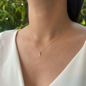 14K Gold Moon Necklace, Tiny Crescent Moon, Minimalist Necklace, Dainty Moon Necklace, Handmade ...