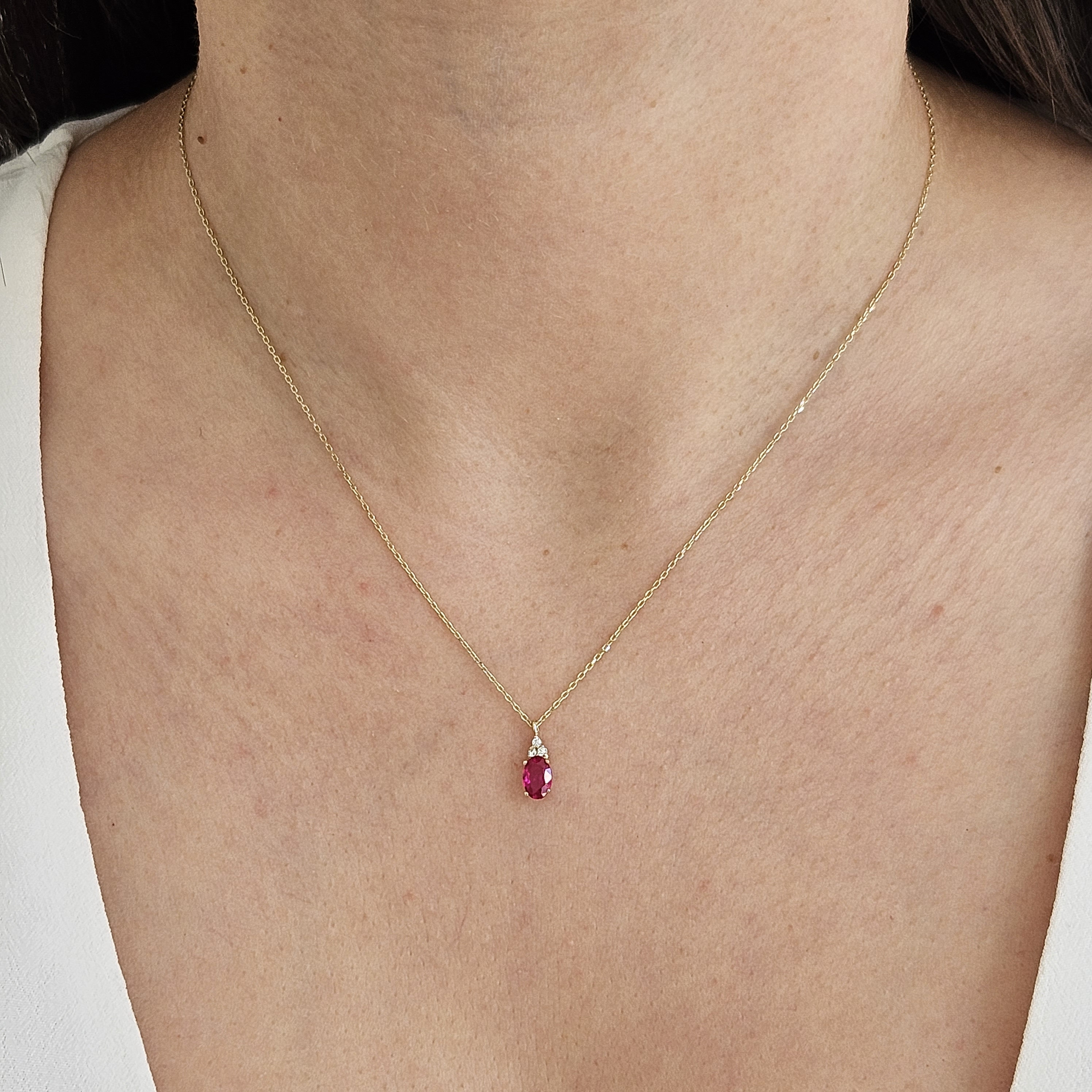 14K Gold Ruby Necklace, Birthstone Necklace, Oval Cut Ruby Pendant ...