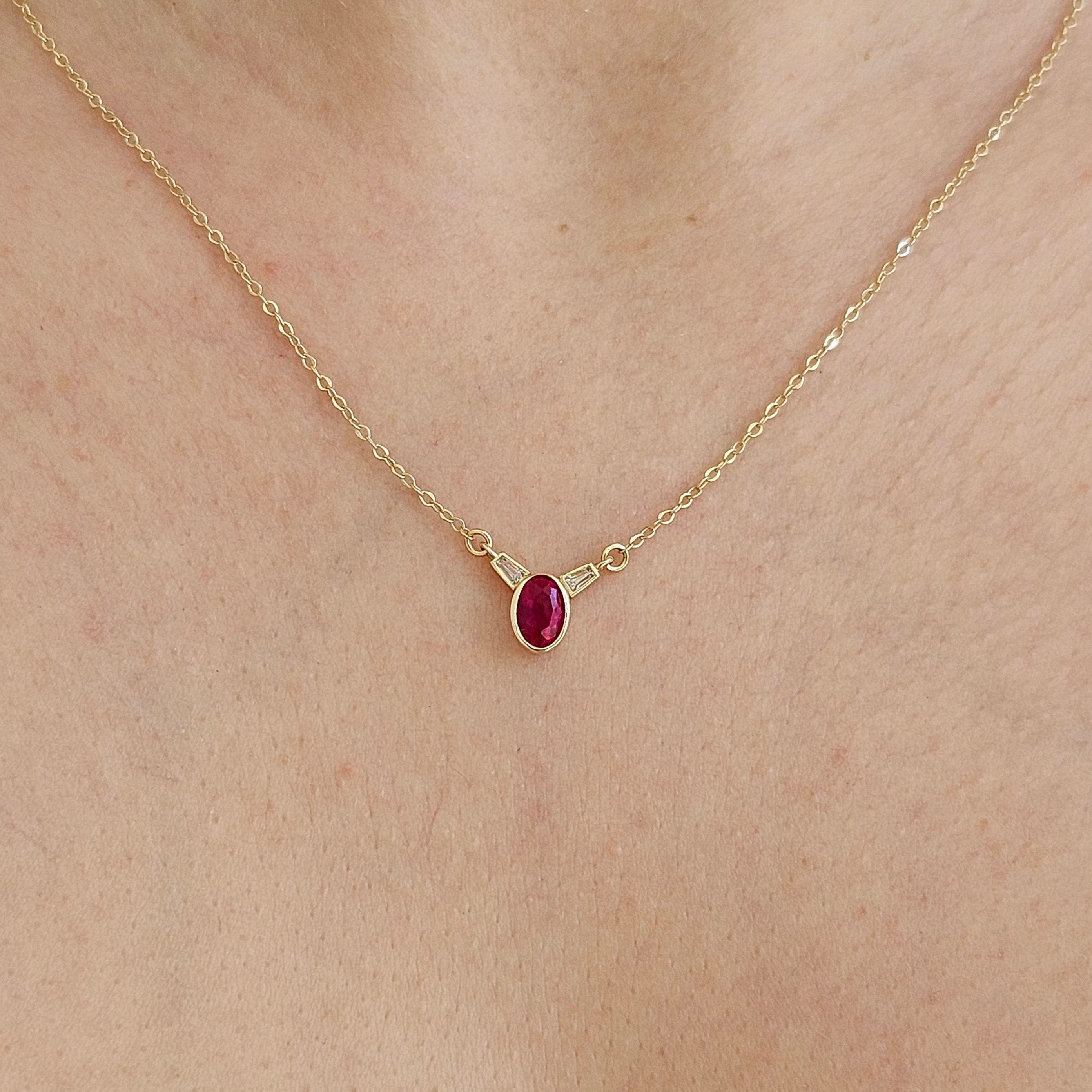 Ruby Necklace 14K Solid Gold Oval Cut Ruby Pendant Necklace - Etsy