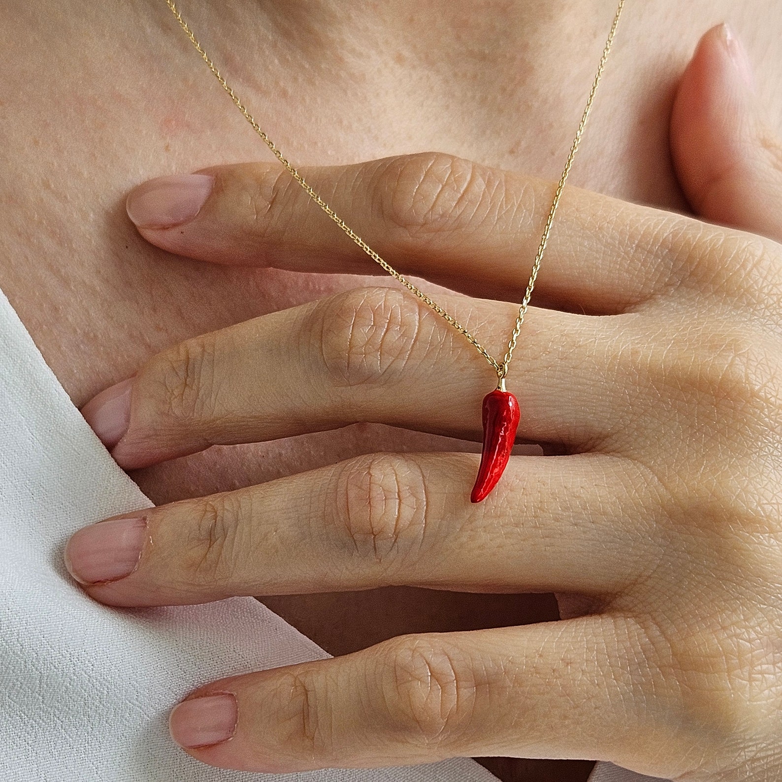 14K Gold Red Pepper Necklace, 3D Chilli Red Pepper Pendant Necklace ...