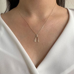 14K Gold Wishbone Necklace, Wishbone Pendant, Good Luck Neckalce ...