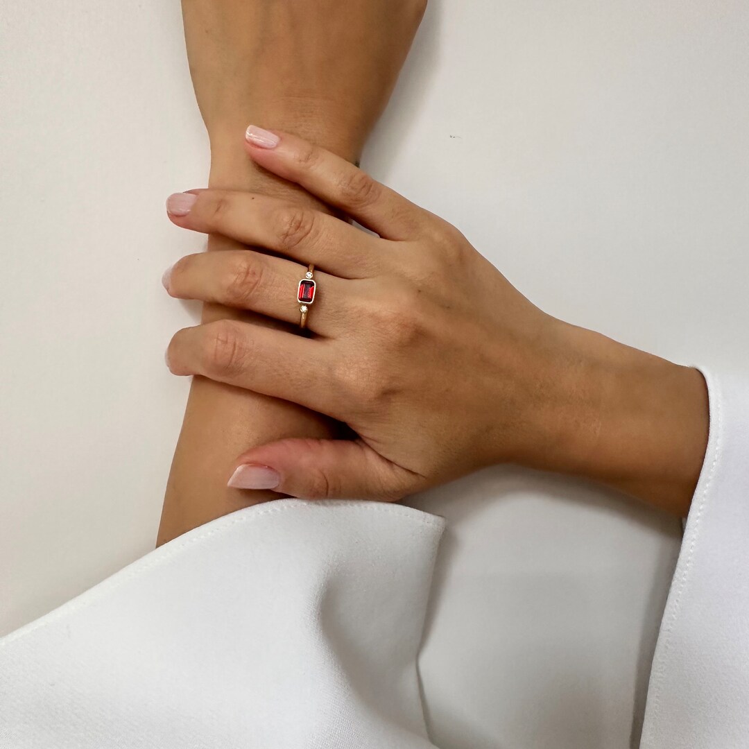 Gold Ruby Ring, July Birthstone Jewelry, 14K Baguette Cut Ruby Ring ...