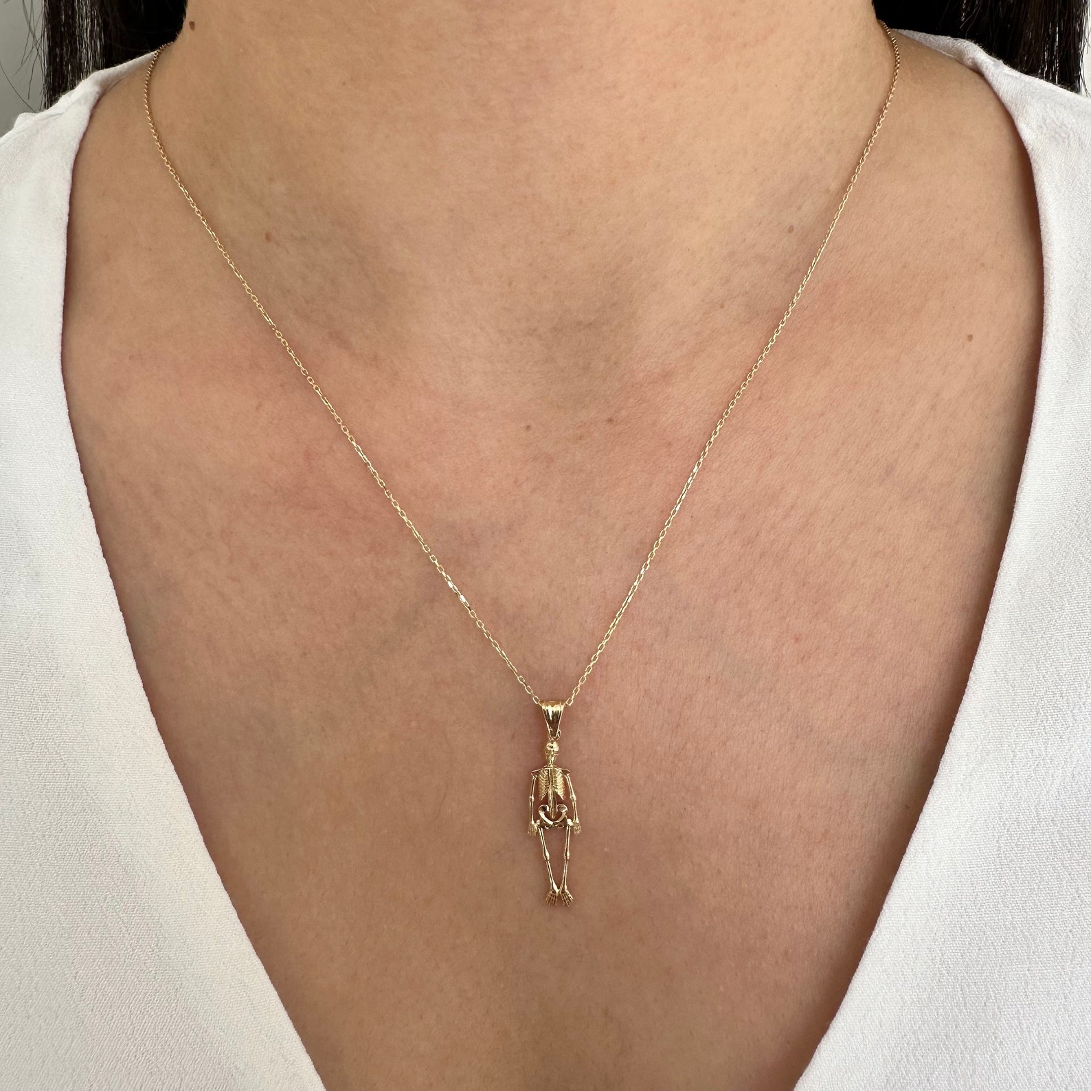 14K Gold Halloween Necklace, Skeleton Necklace, Halloween Gift ...