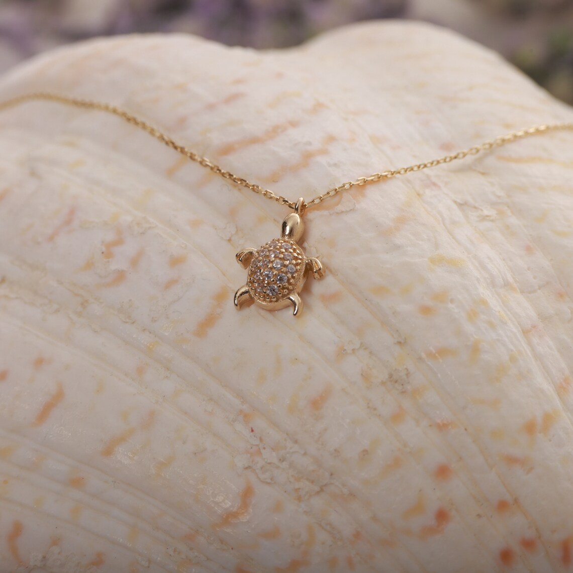 Gold Turtle Necklace, 14K Solid Gold Necklace, Gold Tortoise Necklace ...