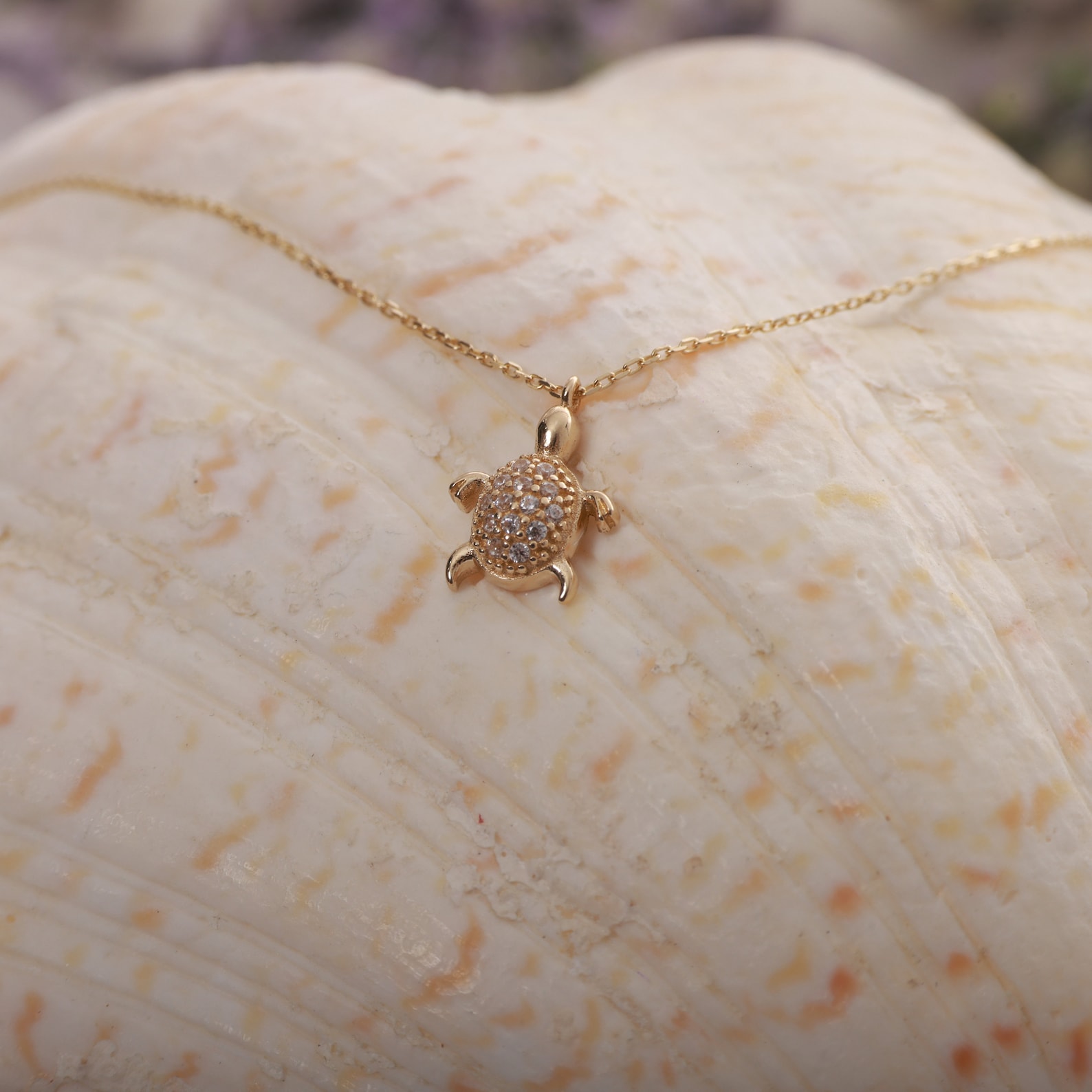 Gold Turtle Necklace, 14K Solid Gold Necklace, Gold Tortoise Necklace ...