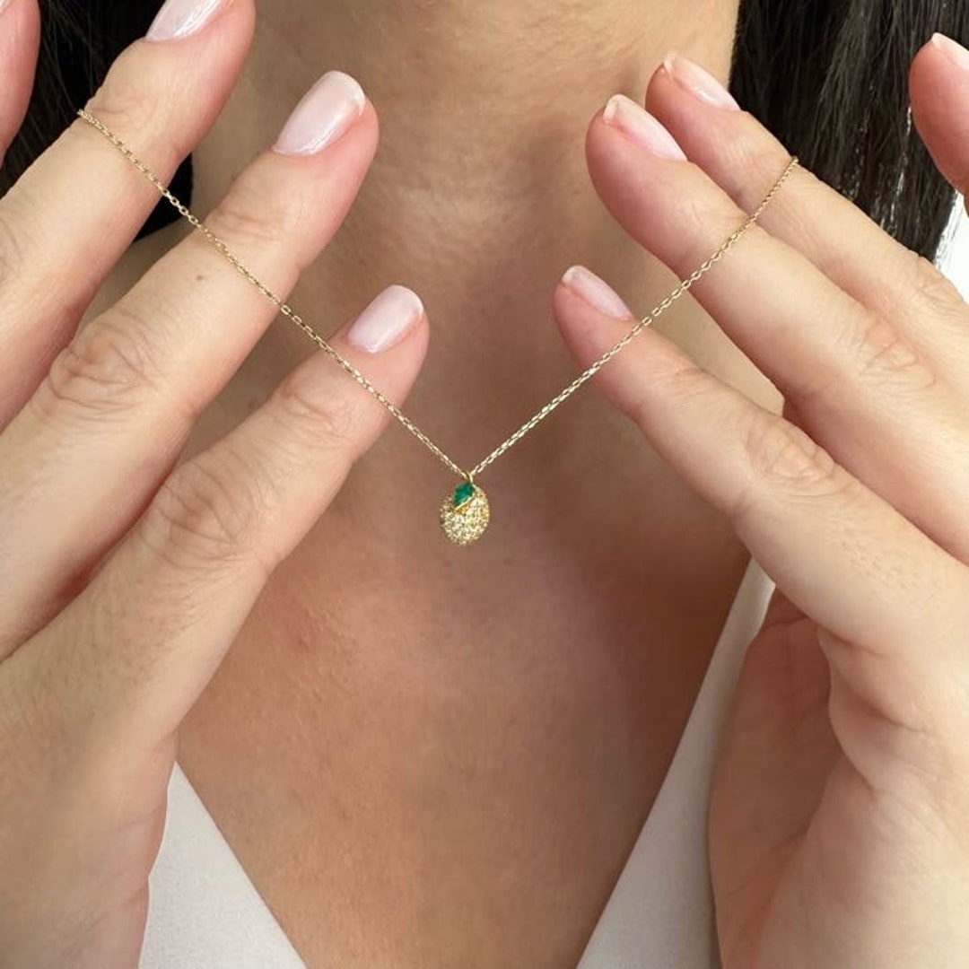 14K Gold Lemon Necklace, Lemon Pendant, Handmade Jewelry, Minimalist ...