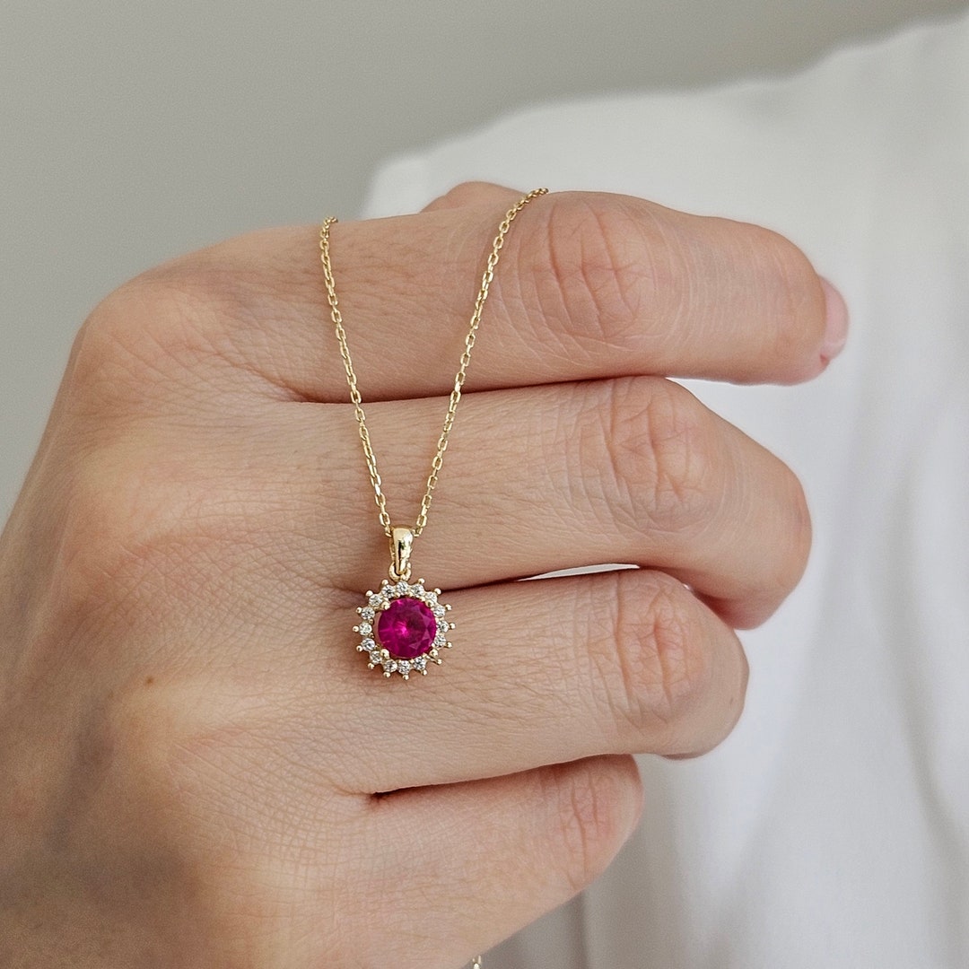 Gold Ruby Necklace, Birthstone Necklace, July Birthstone, 14K Ruby ...