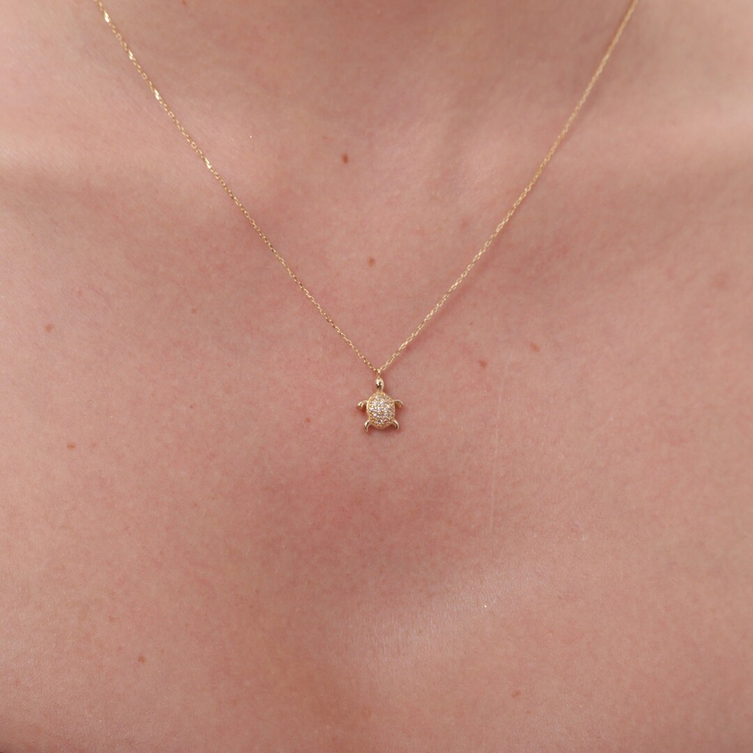 Gold Turtle Necklace, 14K Solid Gold Necklace, Gold Tortoise Necklace ...