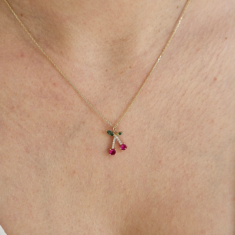 Gold Cherry Necklace 14K Cherry Ruby Pendant Handmade - Etsy