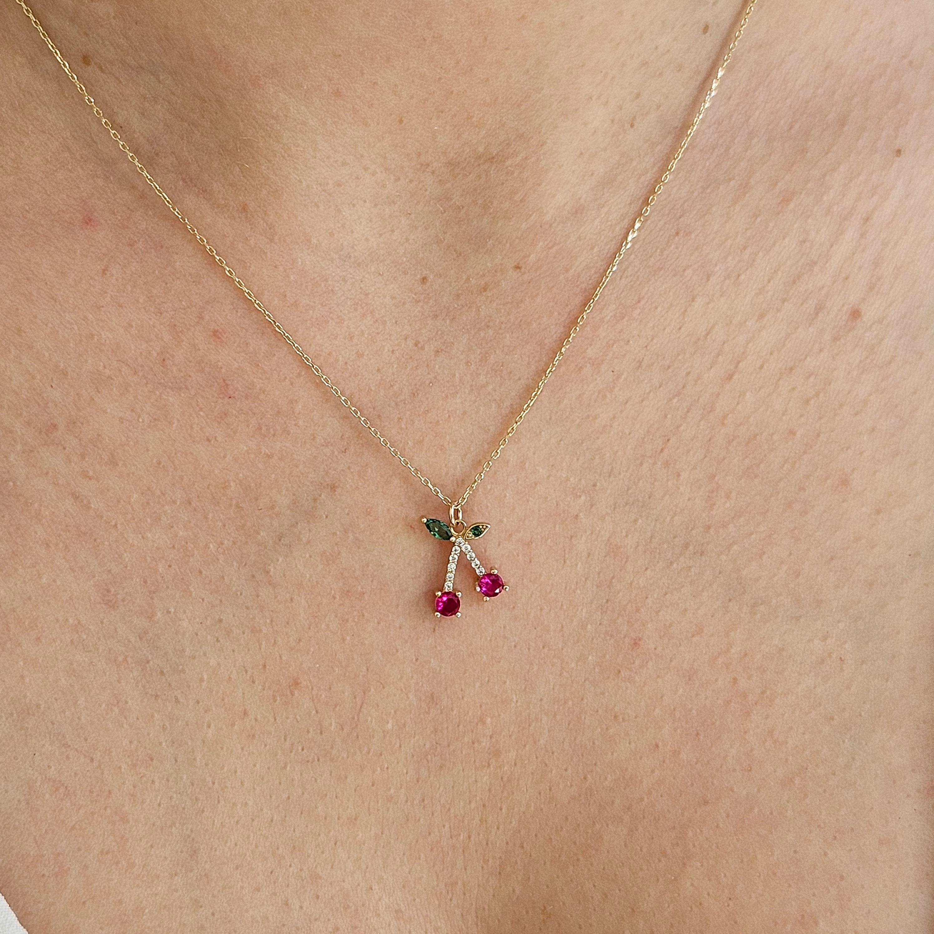 Gold Cherry Necklace 14K Cherry Ruby Pendant Handmade - Etsy
