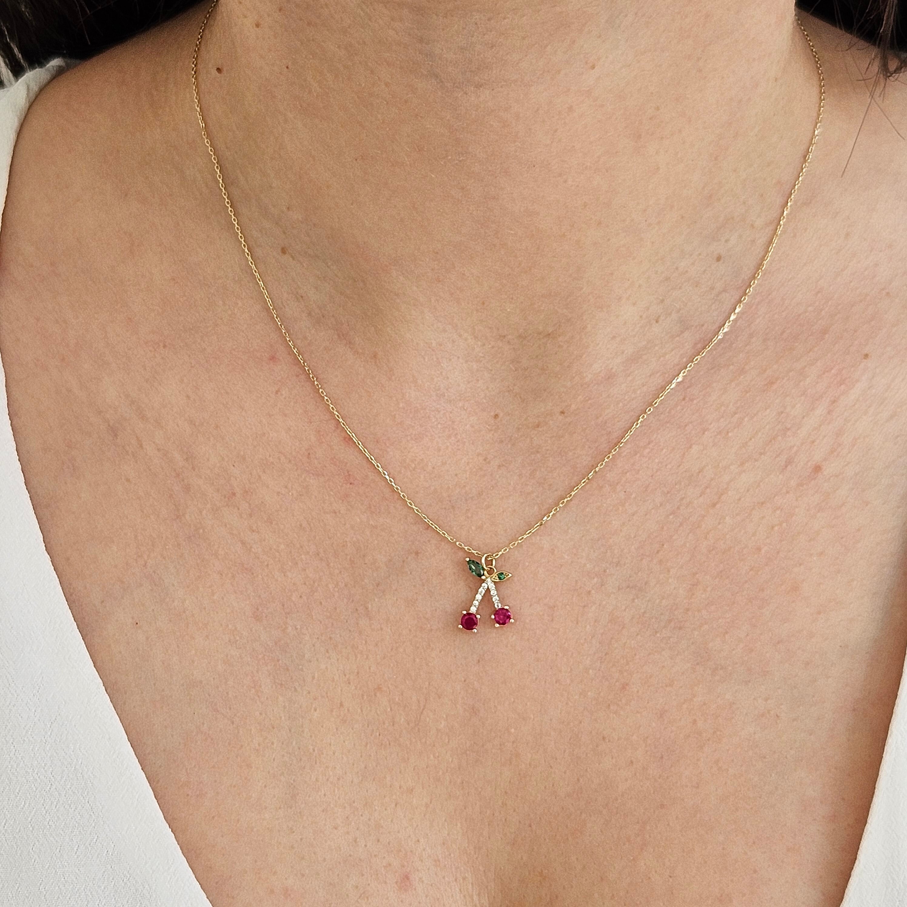 Gold Cherry Necklace 14K Cherry Ruby Pendant Handmade - Etsy