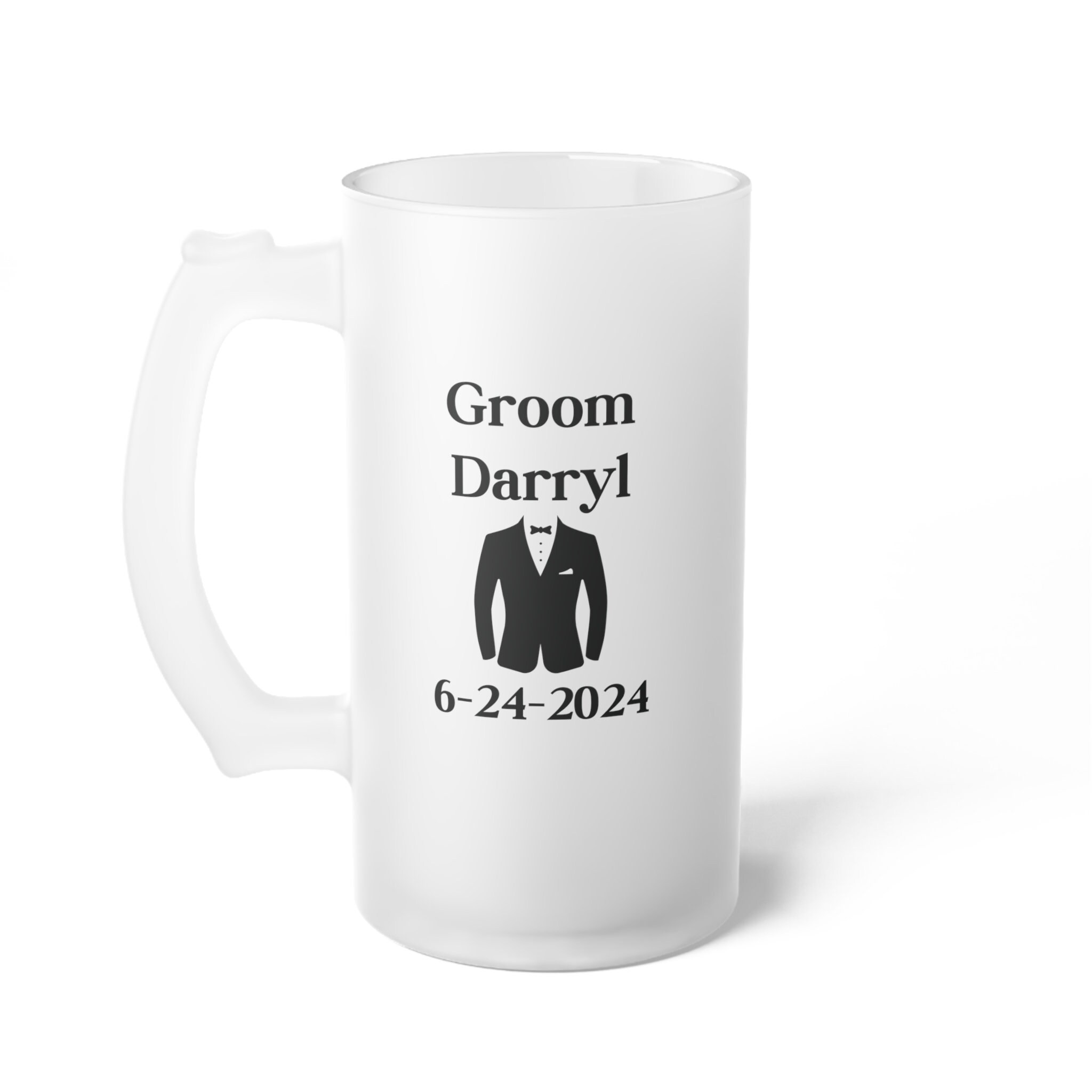 Groom Beer Mug, Custom Groom Frosted Glass Beer Mug With Name and Date ...