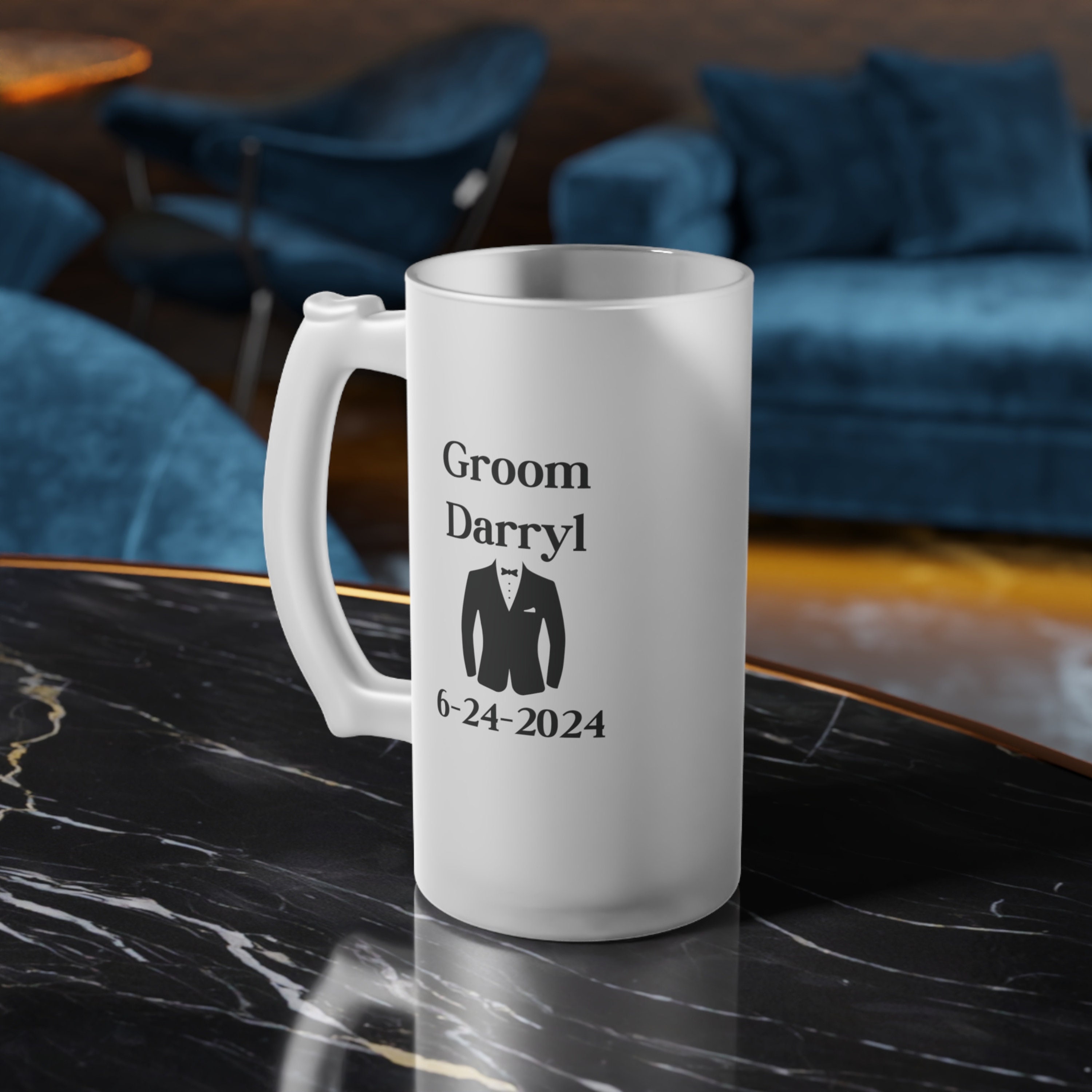Groom Beer Mug, Custom Groom Frosted Glass Beer Mug With Name and Date ...