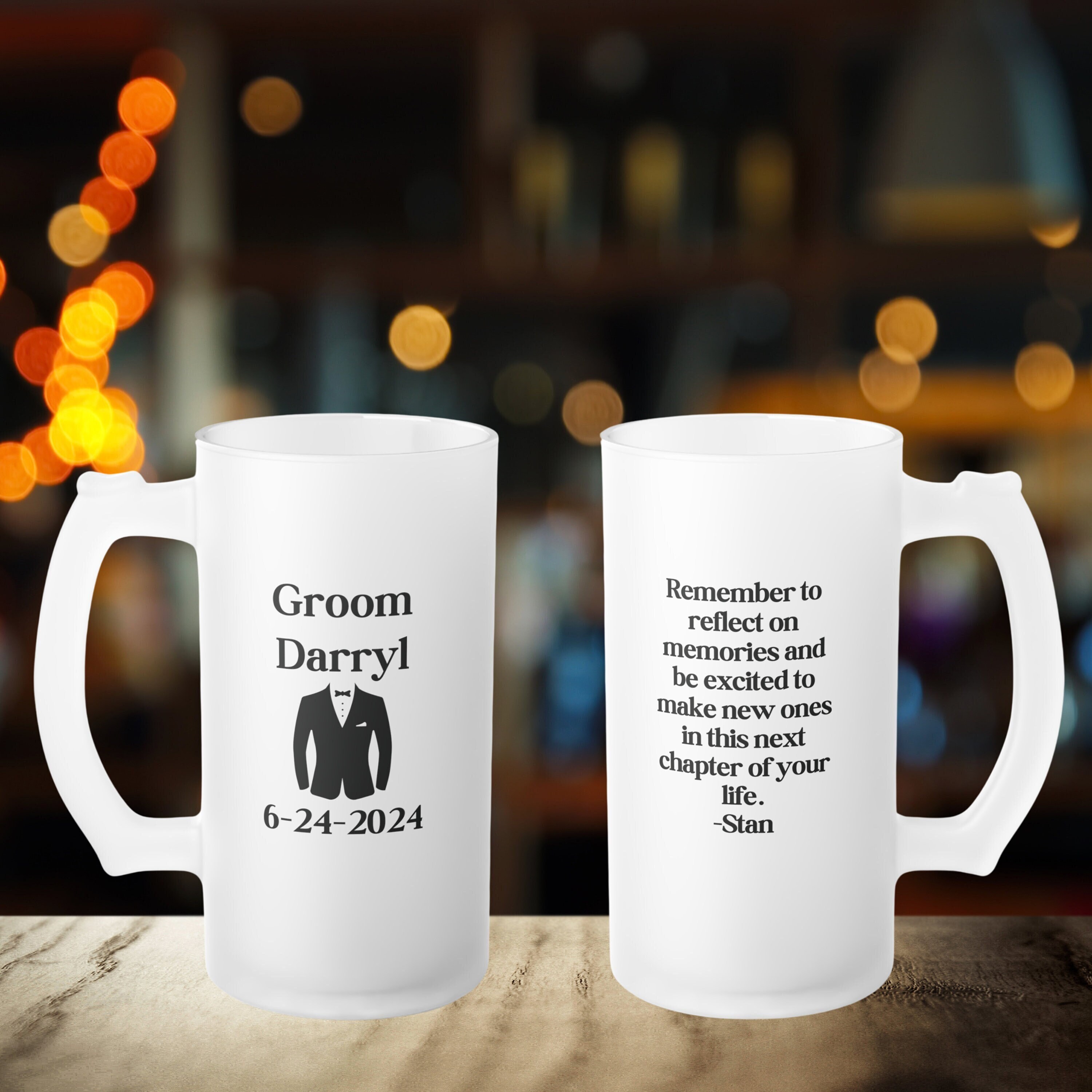Groom Beer Mug, Custom Groom Frosted Glass Beer Mug With Name and Date ...