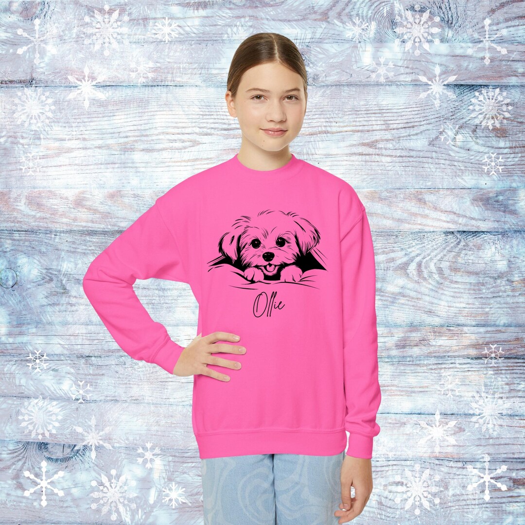 Youth Personalized Maltese Dog Sweatshirt With Maltipoo Dog, Custom ...